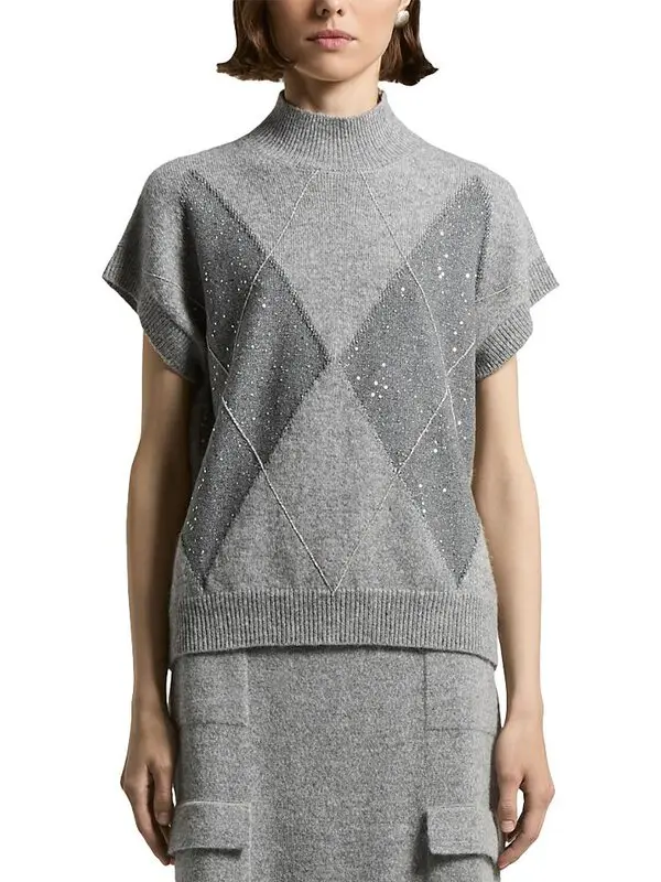 Peserico Knitted Short Sleeve Sweater - Stone Grey