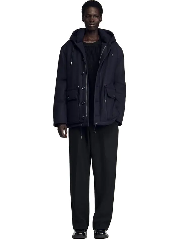 Sandro Wool Padded Parka With Hood - Navy Blue