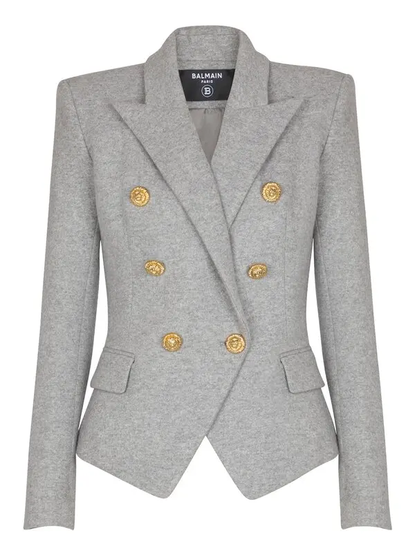 Balmain Wool-blend Double-breasted Blazer - Grey