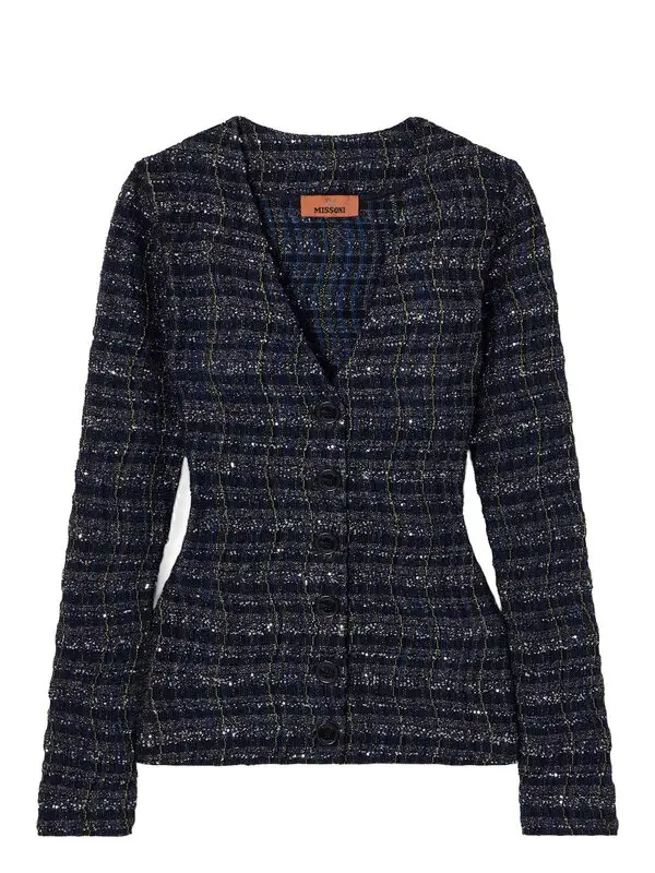 Missoni Caperdoni Sequin-embellished Checked Crochet-knit Cardigan - Blue