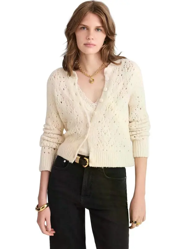 Madewell Pointelle-stitch Cotton-blend Cardigan - Antique Cream