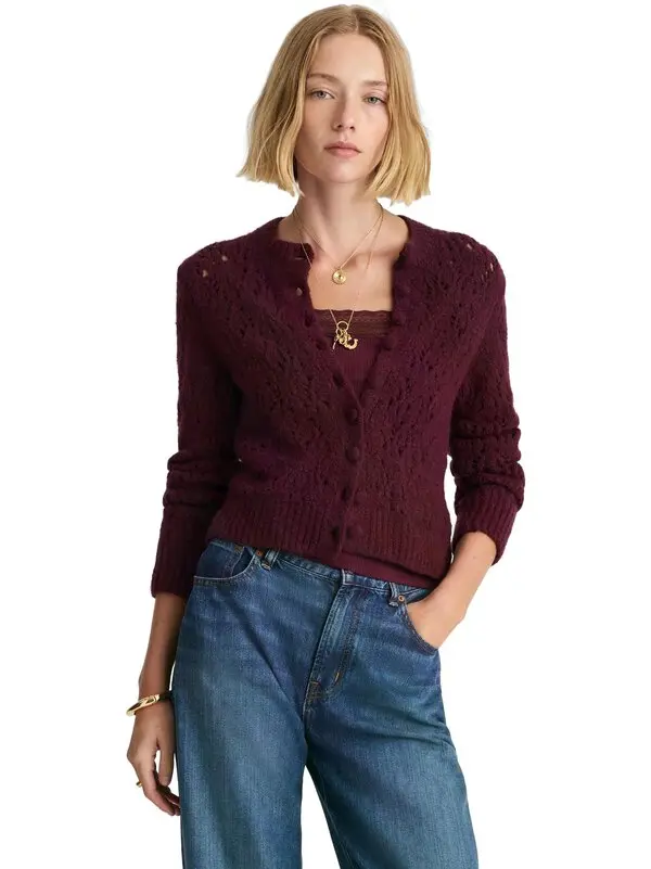 Madewell Pointelle-stitch Cotton-blend Cardigan - Dark Pomegranate
