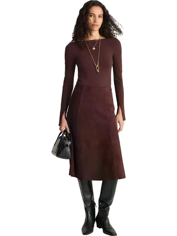 Madewell Seamed Midi Suede Skirt - Deep Plum