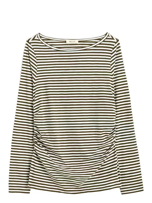 Madewell Striped Ruched Crewneck Top - Warhol Stripe Olive And
