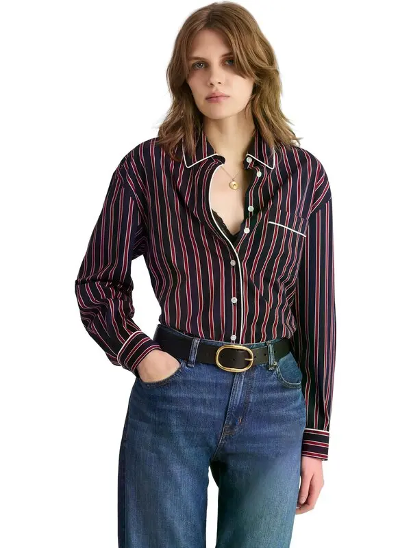 Madewell Long Sleeve Button-up Shirt - Red Navy Stripe