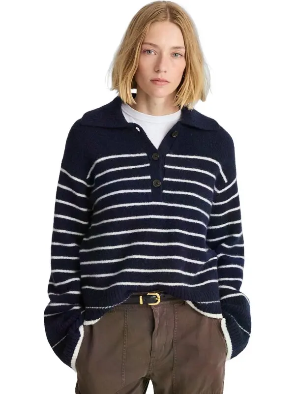Madewell Cloudsoft Striped Polo Sweater - Ivory Mini Stripe
