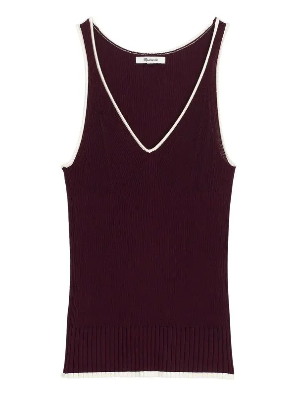 Madewell Sleeveless Merino-silk Blend Top - Dark Pomegranate Tipping