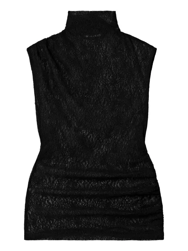 Veronica Beard Mylie Ruched Stretch-lace Turtleneck Top - Black