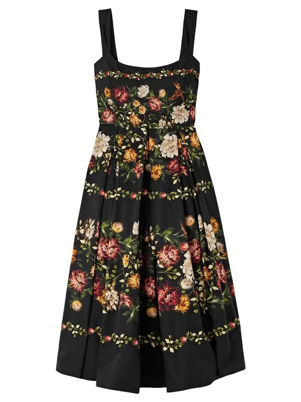 Agua Bendita Alcaparra Páramo Pleated Floral-print Cotton-poplin Midi Dress - Multi