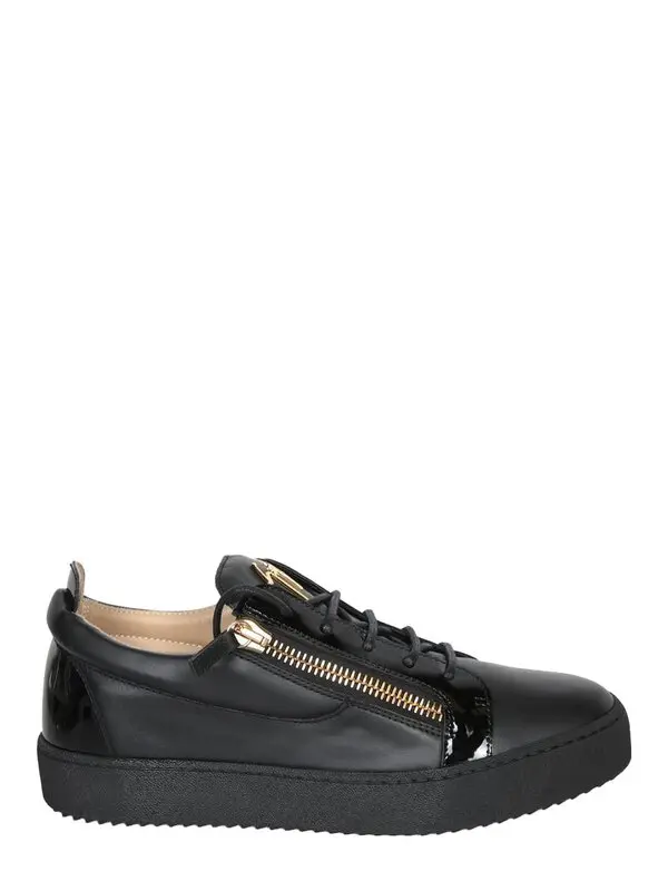 GIUSEPPE ZANOTTI Low-top Patent Leather Sneakers With Zip Details - Black