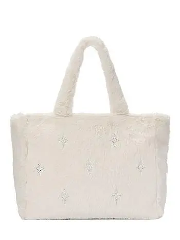 Victoria's Secret Faux Fur Tote With Embellishments - Beige