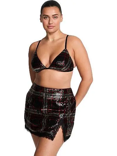 Victoria's Secret Sequin Tartan Bralette And Skirt Set - Print