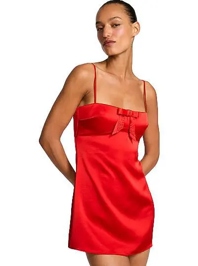 Victoria's Secret Dream Angels Twinkle Bow Satin Mini Slip Dress - Red