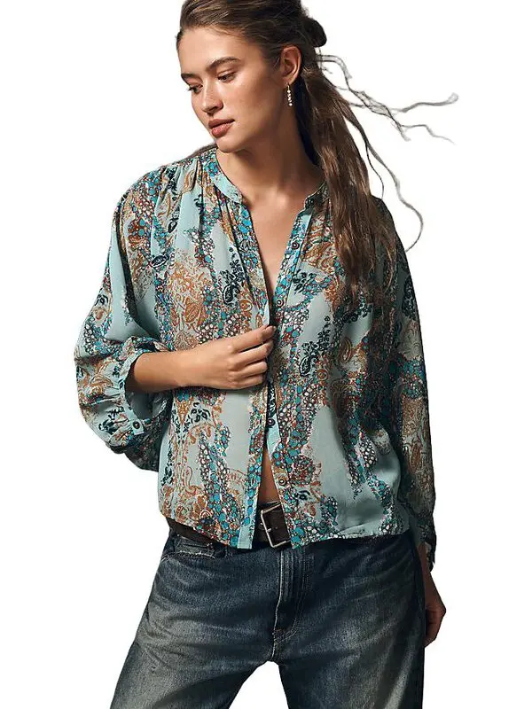 PILCRO Sidney Batwing Blouse - Blue Pattern