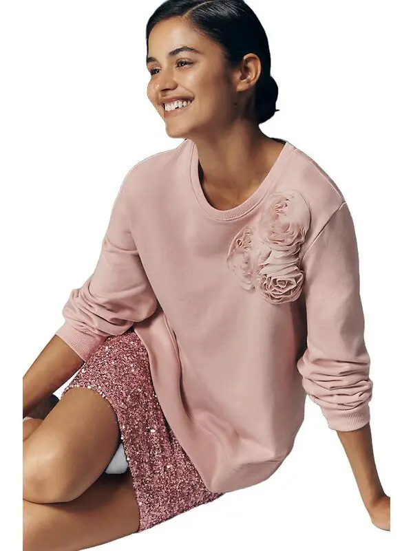 Maeve 3d Rose Embellished Sweatshirt - Frosty Pink