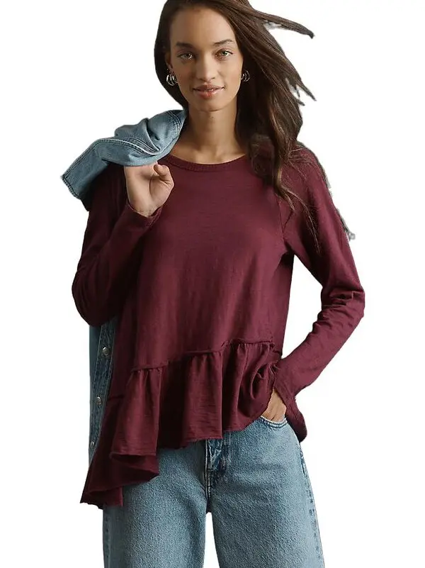 Wilt Long-sleeve Raglan Asymmetric Top - Dark Wine