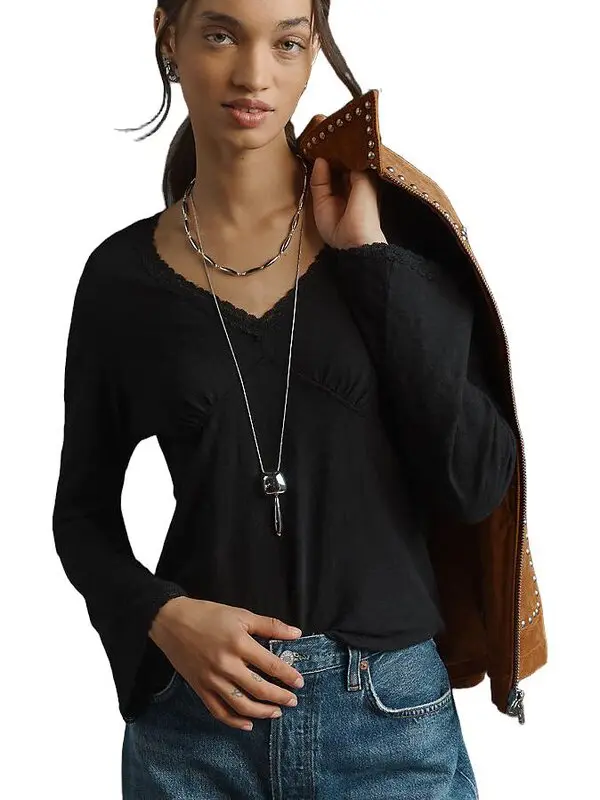 Wilt Long-sleeve V-neck Empire Seam Top - Black