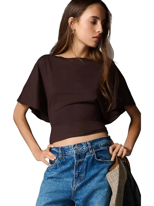 REFORMATION Avery Knit Flutter Sleeve Top - Mole