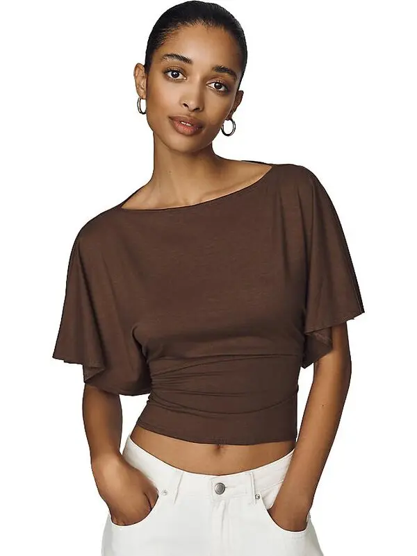 REFORMATION Avery Knit Flutter Sleeve Top - Pinecone