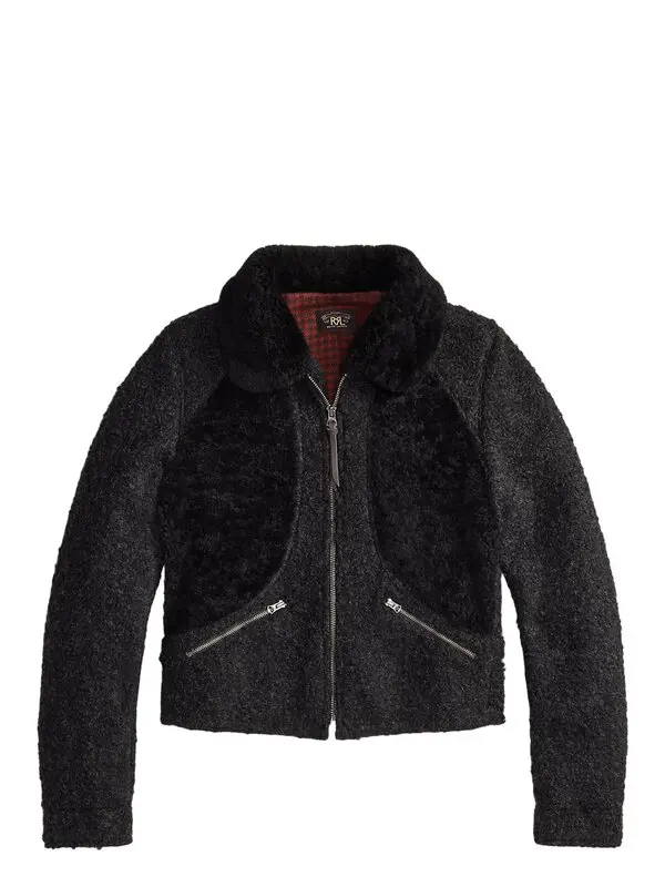 Ralph Lauren Shearling Paneled Bouclé Jacket - Charcoal/black