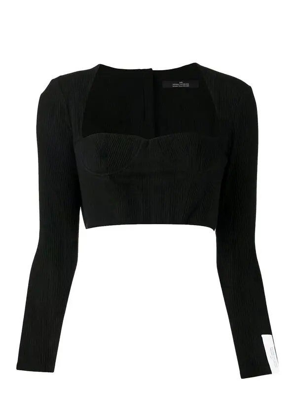 Rokh Cropped Sweetheart Neck Top - Black