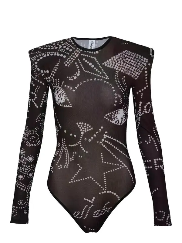 Vaquera Printed Shoulder-pad Top - Black