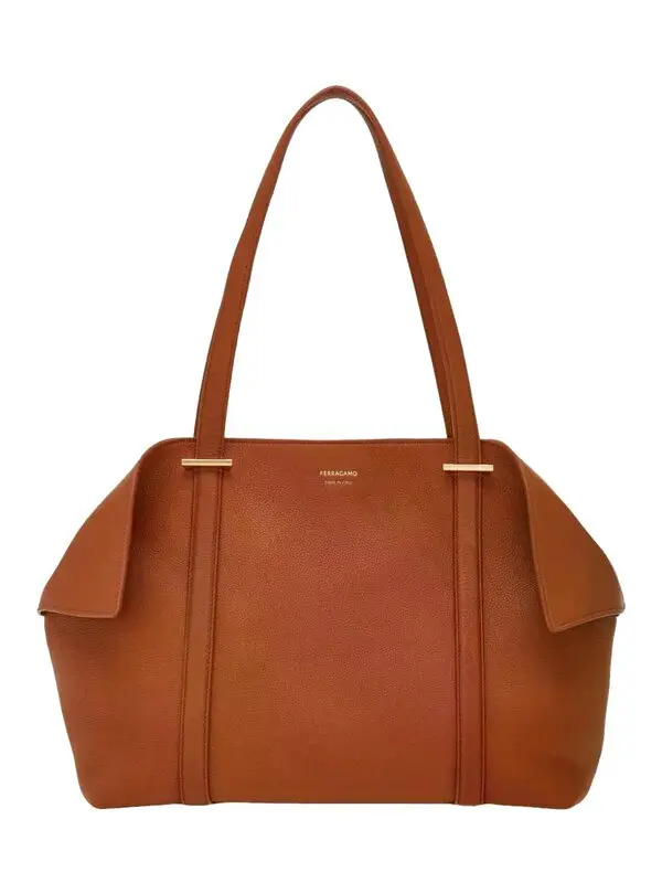 FERRAGAMO Medium Folded Leather Tote Bag - Brown