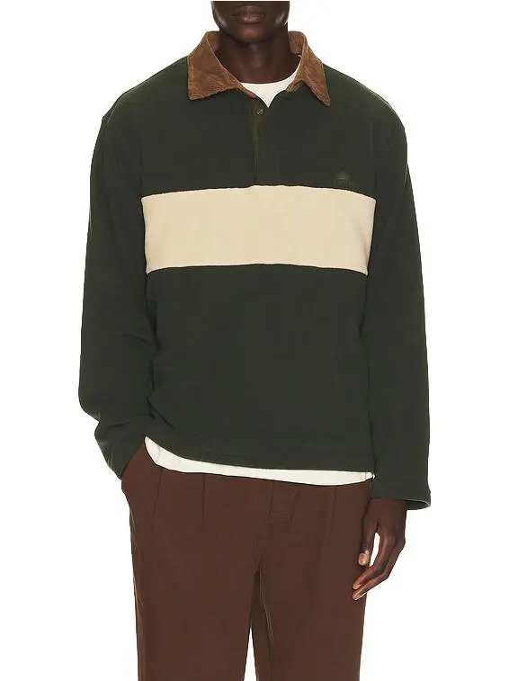 RHYTHM Awake Polar Fleece Polo In Green - Forest