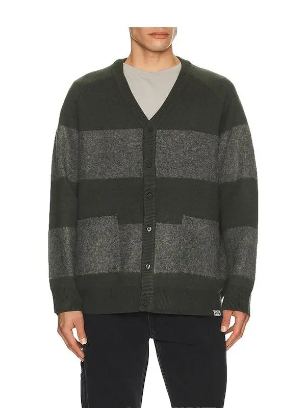 STAN RAY Knitted Cardigan - Botanical Green & Charcoal Stripe