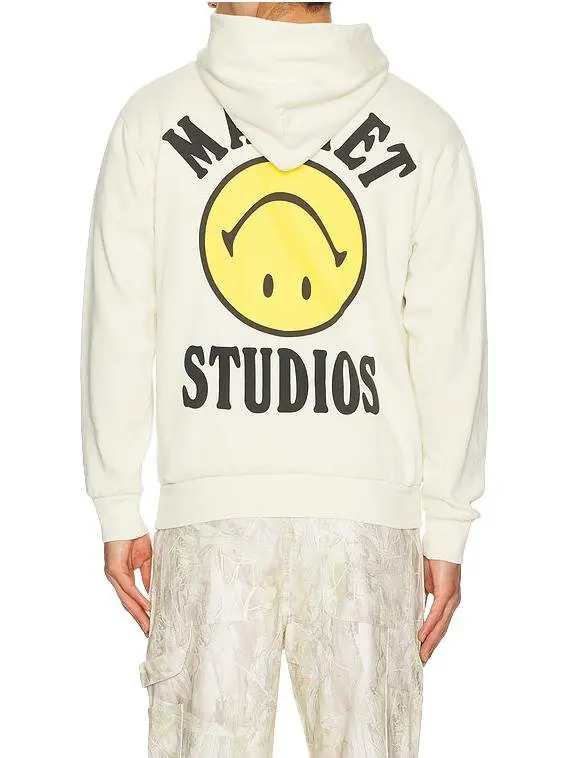 MARKET Smiley Upside Down Lockup Hoodie - Unbleached Cotton