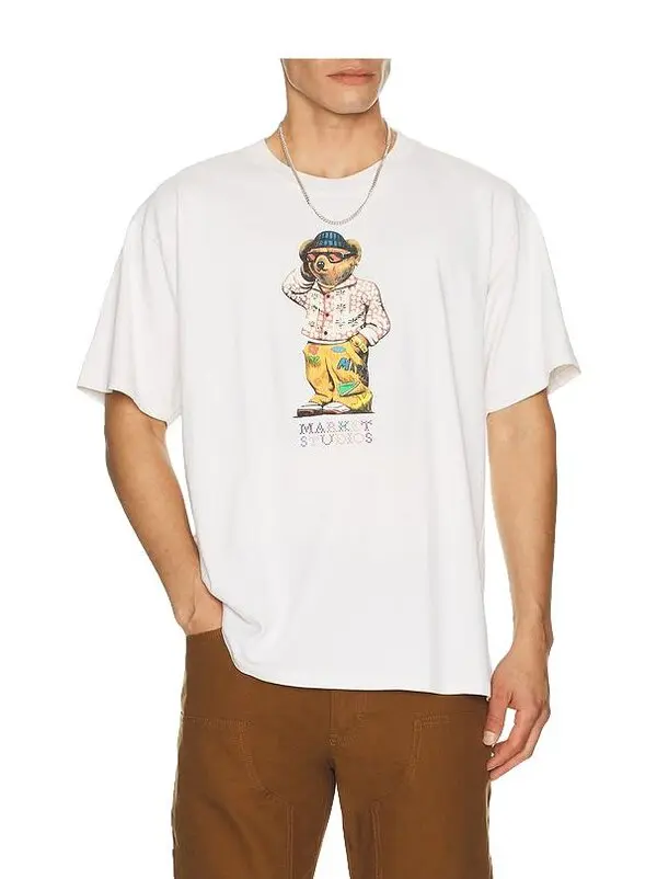MARKET Folk Fitted Bear Tee In White - Unbleached Cotton