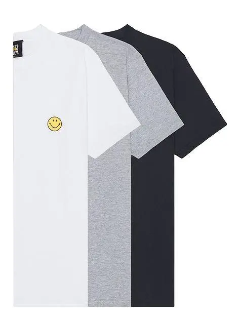 MARKET Smiley Studios Tee 3 Pack In White,grey,navy - White  Skipper Blue  & Heather Grey