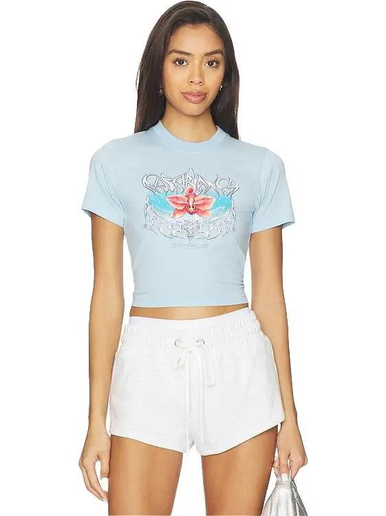Casablanca Blades Cropped Baby Tee - Pale Blue
