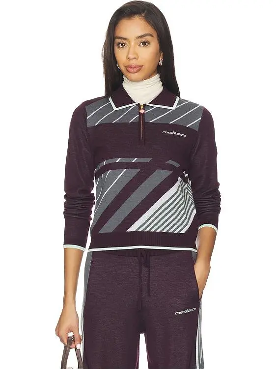 Casablanca Diagonal Sporty Polo - Aubergine