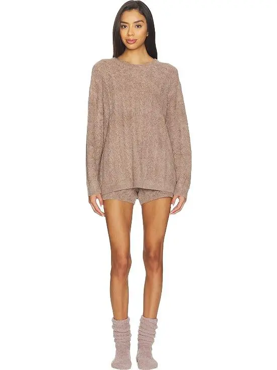 Barefoot Dreams Cable Pullover And Short Set - Sable
