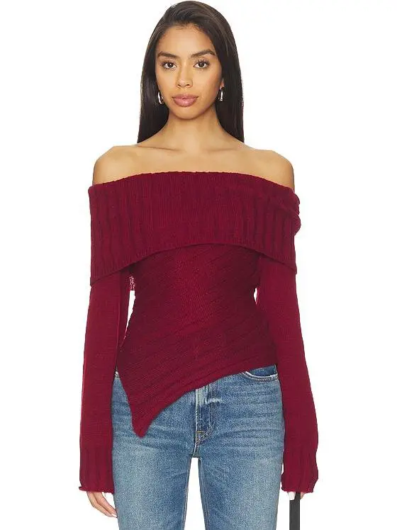 Line & Dot Betty Off-the-shoulder Sweater - Bordeaux