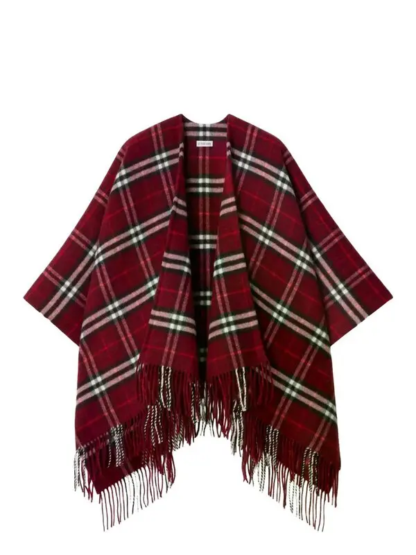 Burberry Checked Fringed Cape - Red