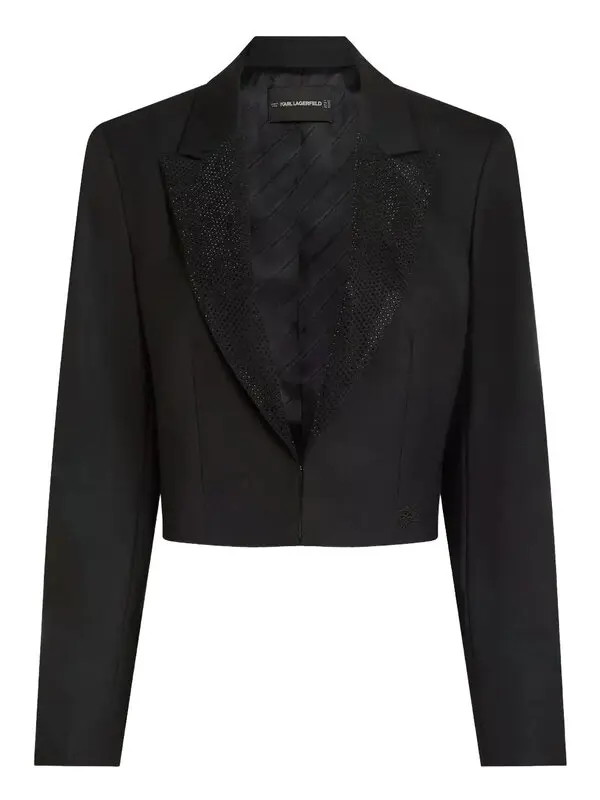 Karl Lagerfeld Rhinestone Lapel Cropped Jacket - Black