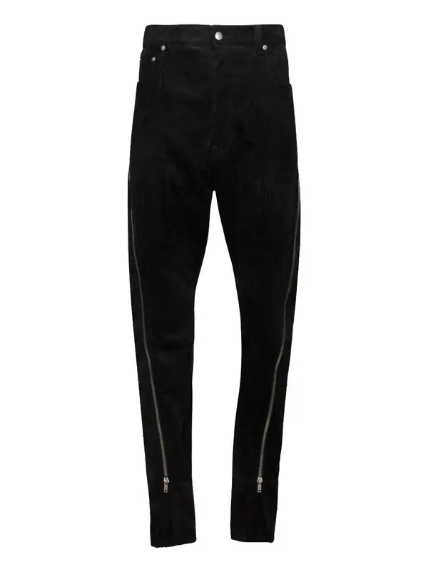 Rick Owens Corduroy Trousers With Zip Detail - Black