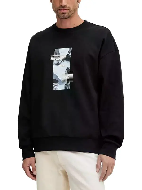 Hugo Boss Crew-neck Sweatshirt With Graphic Print - Black
