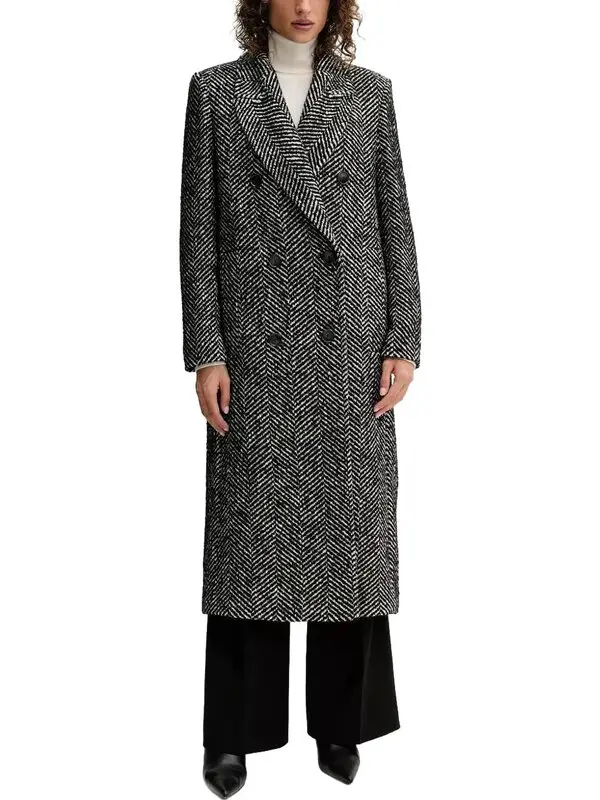 BOSS Double-breasted Herringbone Overcoat - Black