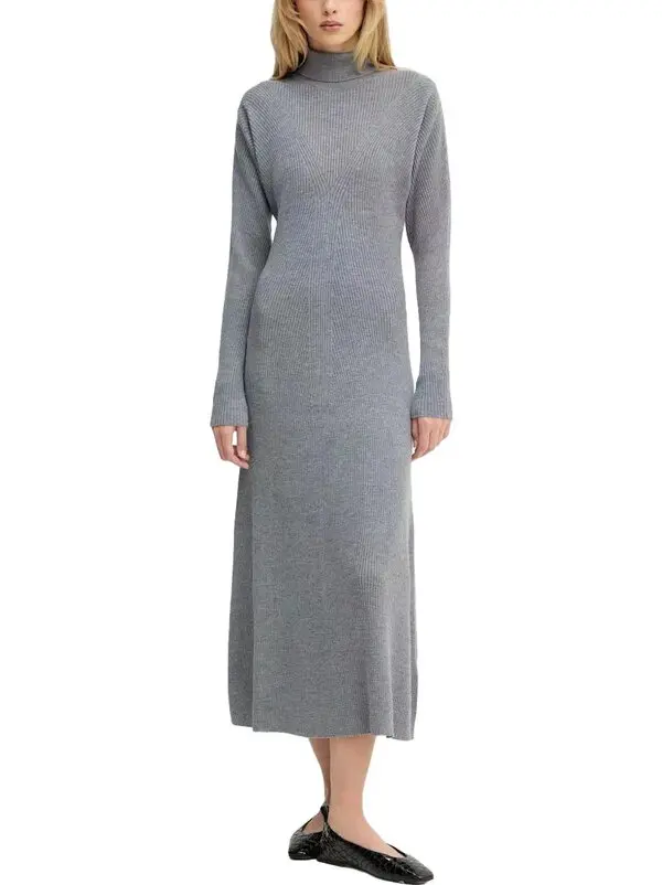 BOSS Ribbed Roll-neck Midi Dress - Grey