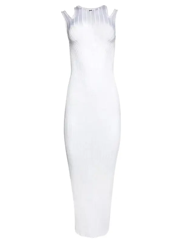 MUGLER Plaque Detail Maxi Knitted Dress - White