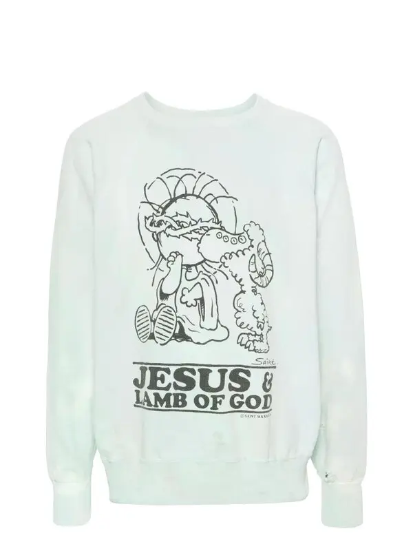 SAINT MXXXXXX Slogan-print Cotton Sweatshirt - Blue
