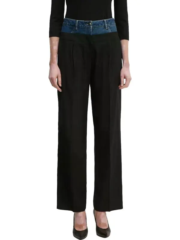 Sisley Denim-panel Trousers - Black