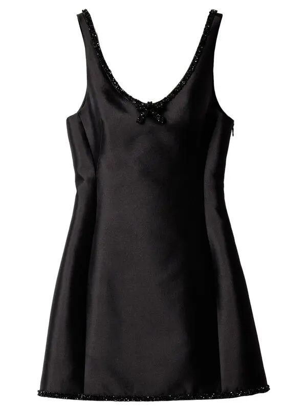 Miu Miu Embroidered Silk And Wool Mini-dress - Black
