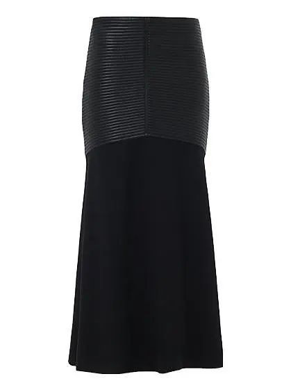 LEEM Layered Faux-leather Panel Maxi Skirt - Black