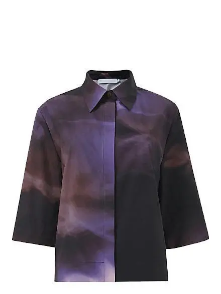 LEEM Printed Boxy Cotton Shirt - Purple