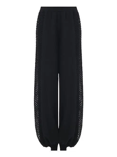 LEEM Relaxed-fit Knitted Trousers With Mesh Panel - Black