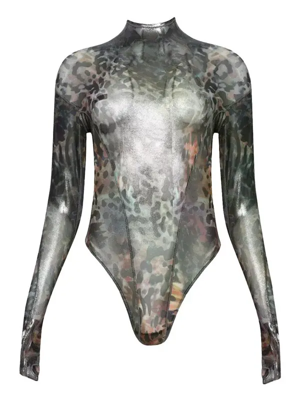MUGLER Printed High-neck Bodysuit - Brown